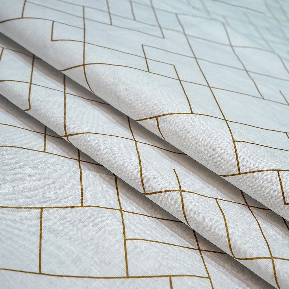 Linen Avenue 60 Leas 100% Pure Linen White with Brown Designer Print ...