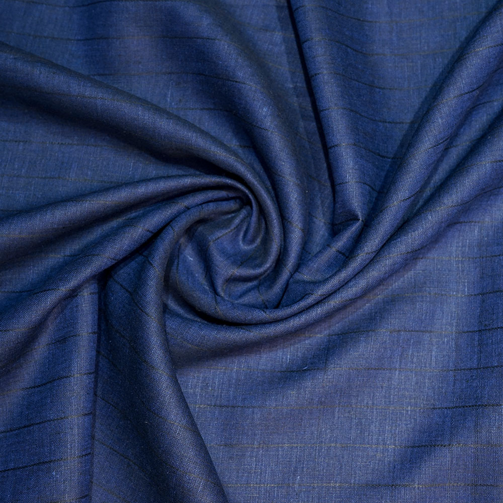 Linen Vogue 100% Pure Linen Blue with Black Strips Fabric – Linen Avenue